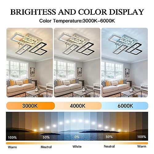ZGLAOJT Large Crystal Ceiling Light Chrome Modern LED Ceiling Light Fixture with Remote Control Dimmable Ceiling Lighting Flush Mount Chandelier Farmhouse for Kitchen Bedroom Dinning LivingRoom
