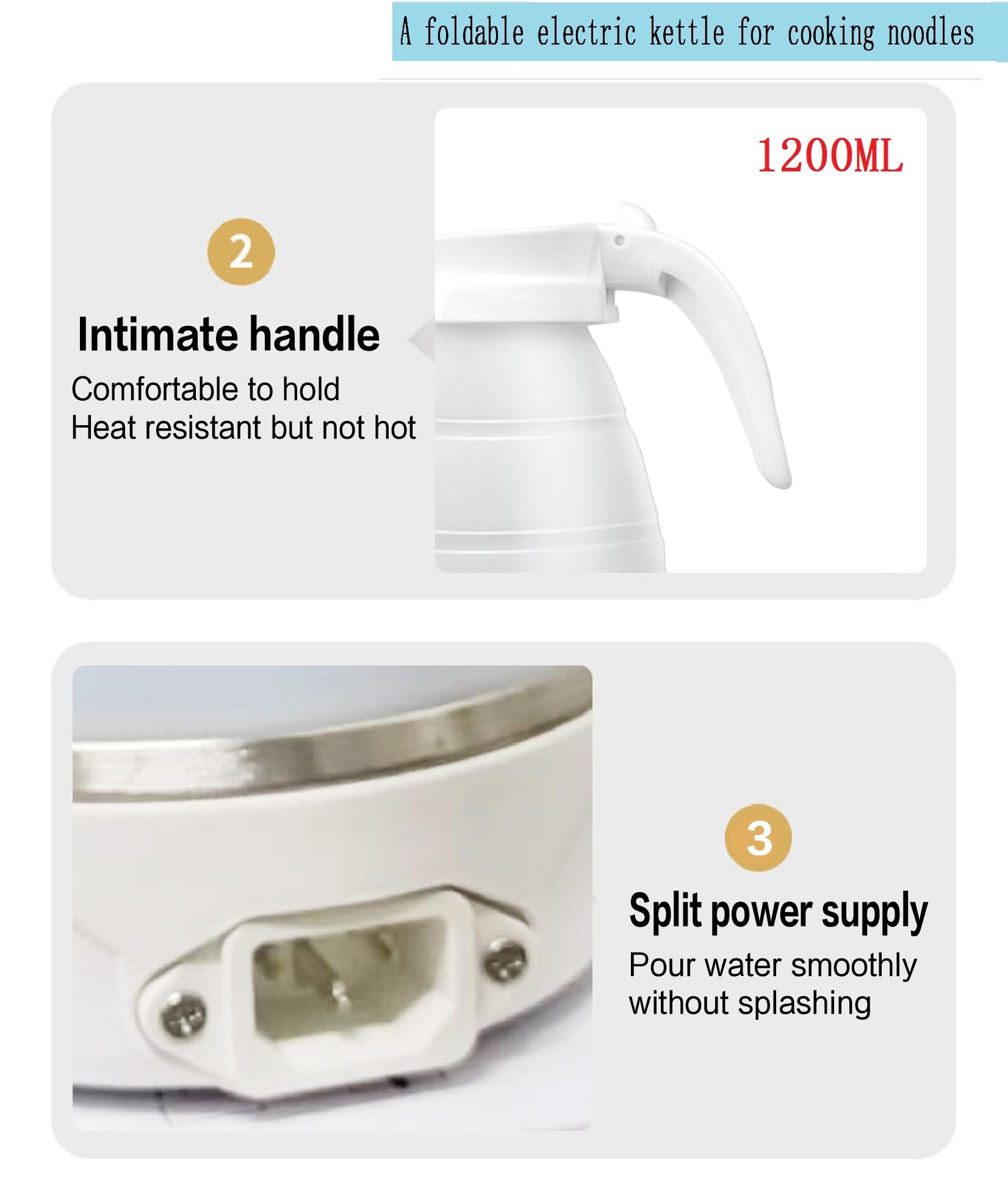 Large Capacity Temperature Adjustable Travel Kettle,Travel Foldable Electric Kettle,Collapsible Food Grade Silicone Small Kettle,Boiling water for Tea Coffee Nodle(1200ml,110V,1200W,US Plug) (Blue)