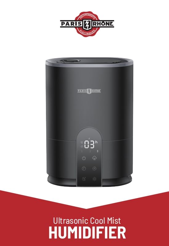 PARIS RHÔNE Humidifiers for Bedroom, 4L Cool Mist Humidifiers for Home Large Room, Ultrasonic Top Fill Humidifier with Humidistat, Essential Oils Diffuser, 30H, 28dB Quiet,12H timer, Night Light