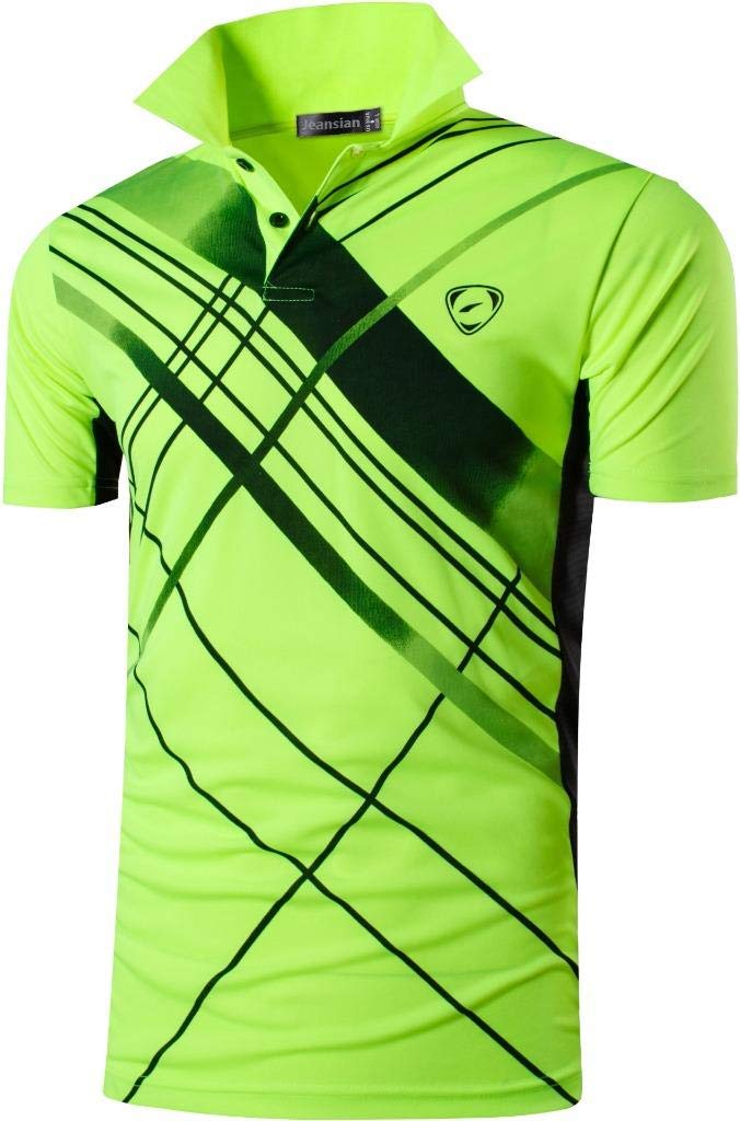 jeansian Men's Sport Quick Dry Short Sleeves Polo Tee T-Shirt LSL226 GreenYellow XL