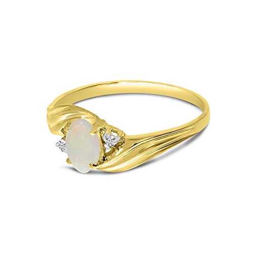 Jewels By Lux 10k Yellow Gold Genuine Birthstone Solitaire Oval Opal And Diamond Wedding Engagement Ring - Size 8 (1/5 Cttw.)