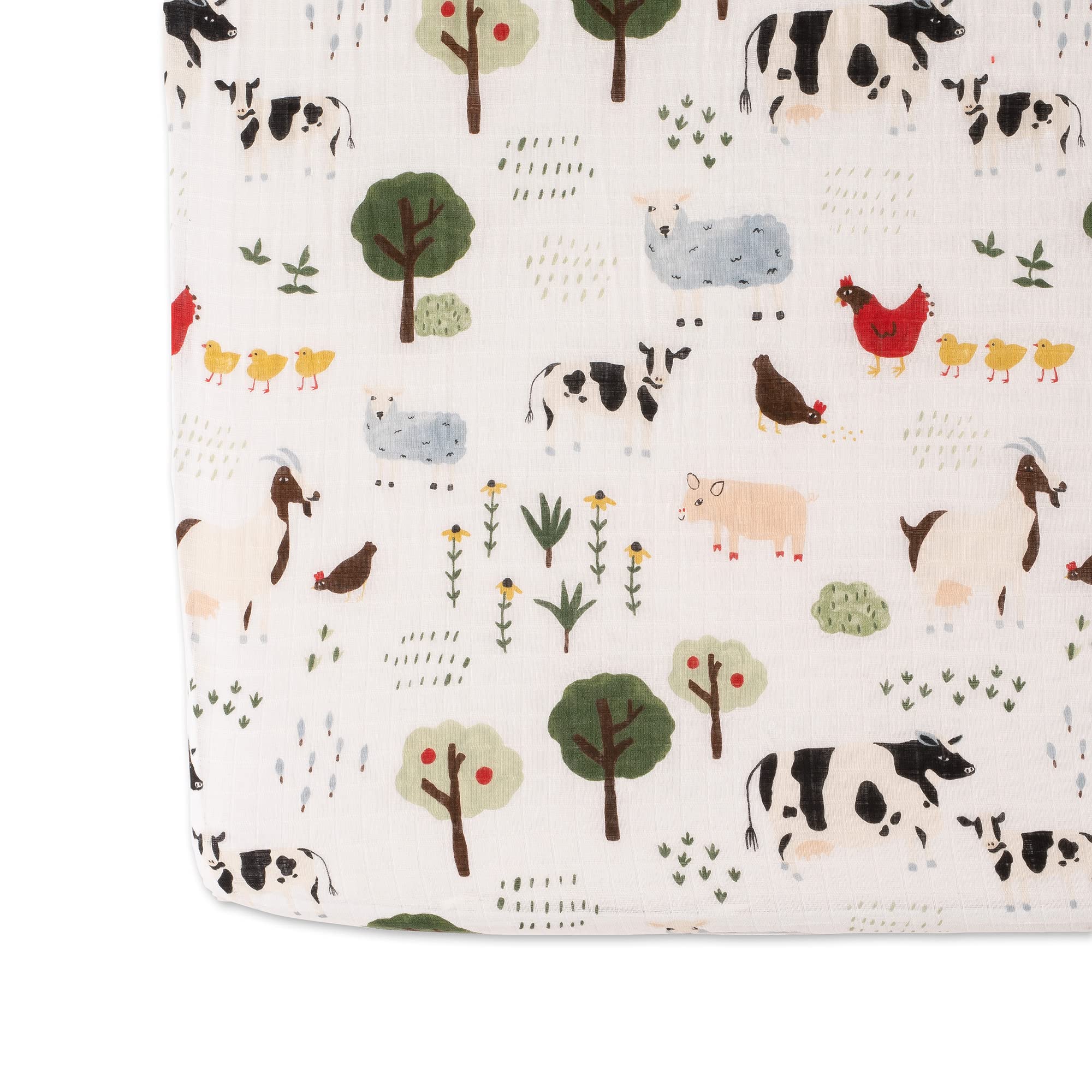 Red Rover Kids All-Cotton Muslin Fitted Crib Sheet- 52”x 28”x 9”- 100% Cotton – Machine Washable – Lightweight & Breathable – Playful Designs – Nursery, Crib, Bed – 2 Pack Family Farm