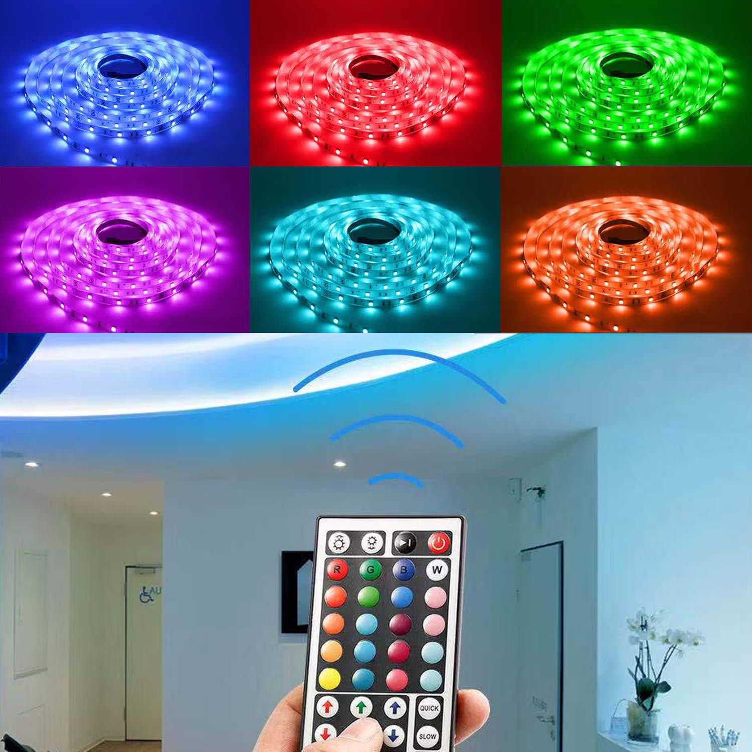 Led Strip Lights 32.8ft 10m Color Changing Non Waterproof LED String Lights with Remote and Power Supply for Home, Bedroom, Kitchen, Christmas