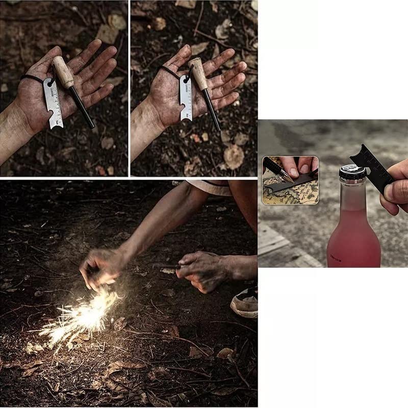 Survival Settlers Tool Bushcraft Hand Auger Wrench, Hand Auger Wrench with Flint Scotch Eye Wood Drill Peg and Manual Hole Maker Multitool with Leather Case Camping