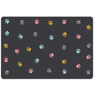 Yetstock Absorbent Pet Feeding Mat for Food and Water No Stains Quick Dry Mat for Dog Cat Bowl, Dark Paw Large16x24 Inches