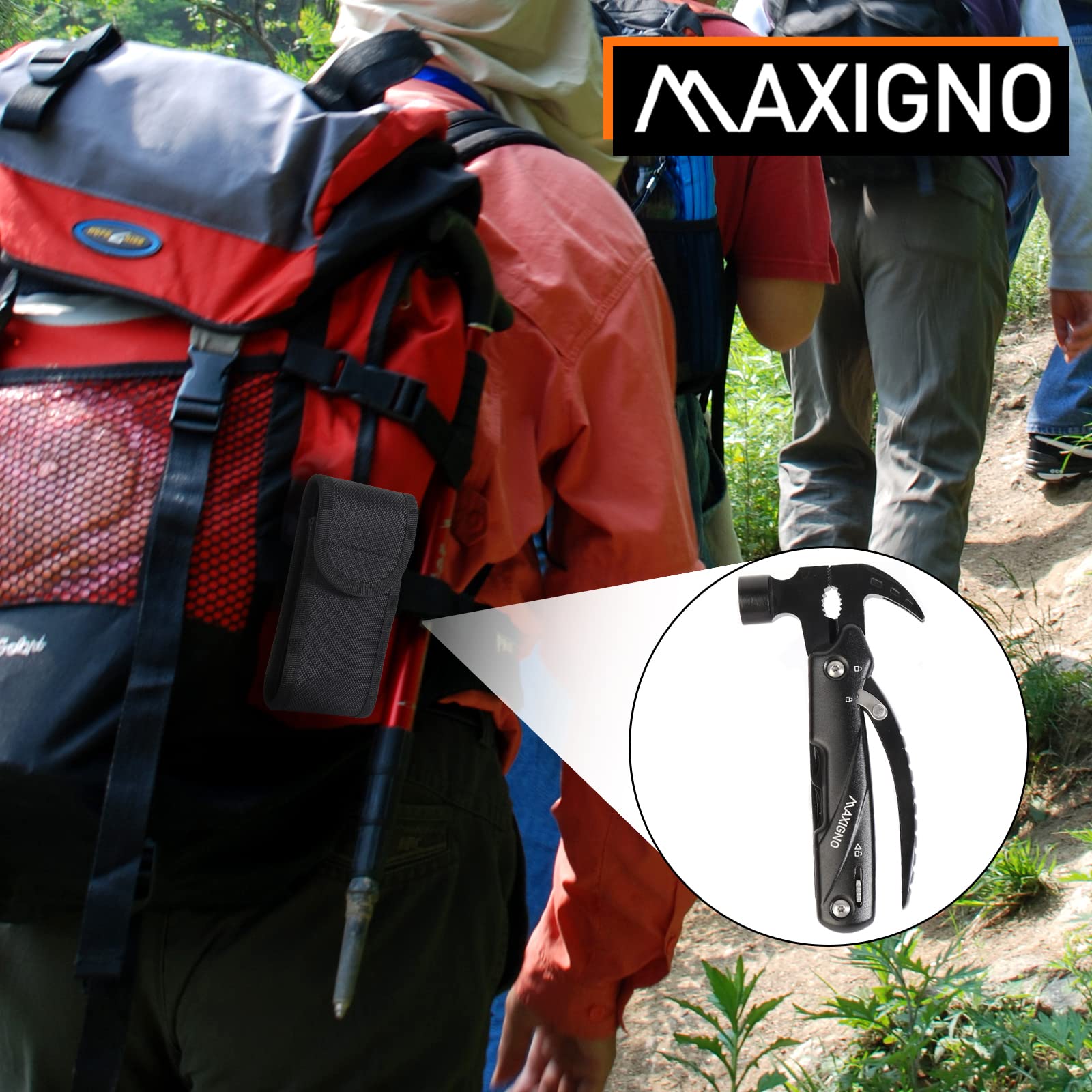 Maxigno Multitool Hammer, 12 in 1 Mini Multi Tools Camping Gear Survival Tool for Men, Gifts for Men Dad Boyfriend Husband