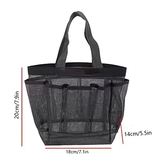 Typutomi Mesh Shower Caddy Portable, Black Mesh Caddy Tote with 8 Storage Pocket and Handle Large Capacity Hanging Shower Caddy Dorm Basket for College Dorm Essentials, Bathroom, Camp, Travel