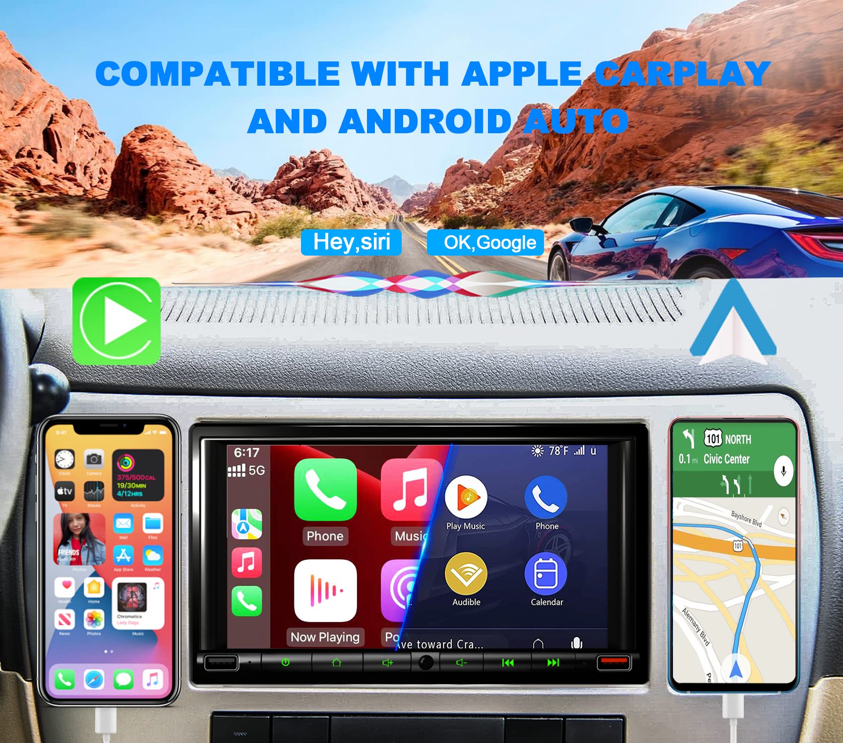 MAXIMACA TH0018 2-Din Car Audio Receiver, Bluetooth 5.2, 1280x720 Touchscreen, 4x52W Output, Android and iOS Compatible