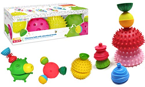 Lalaboom 3 Large Sensory Balls and 12 Piece Baby Pop Beads - Ages 10 Months to 3 Years - BL930