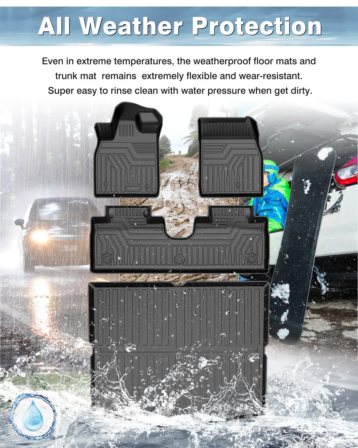 Mixsuper Floor Mats & Cargo Liner for 2021-2023 2024 Ford Mustang Mach-E All Weather Floor Liners and Trunk Liner Set Black (Not for Ford Mustang)