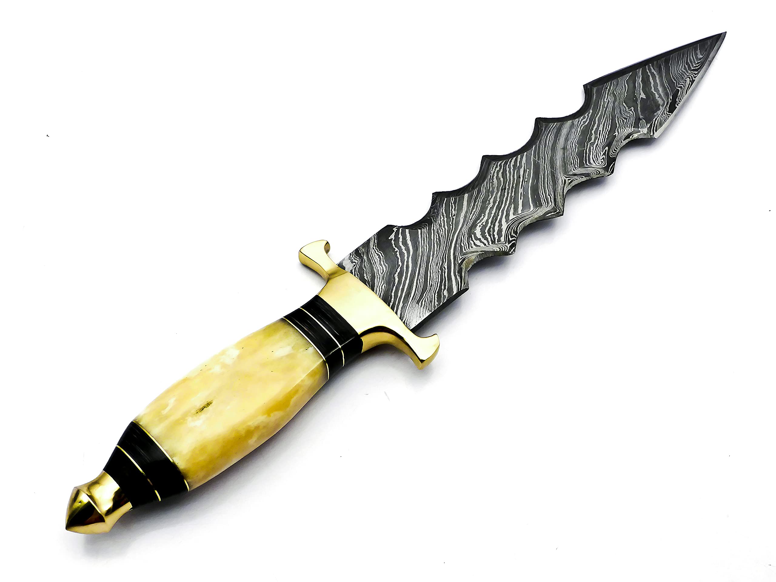 Mid American Cutlery Damascus Steel Fixed Blade Hunting Knife Handle Camel Bone Brass Pommel