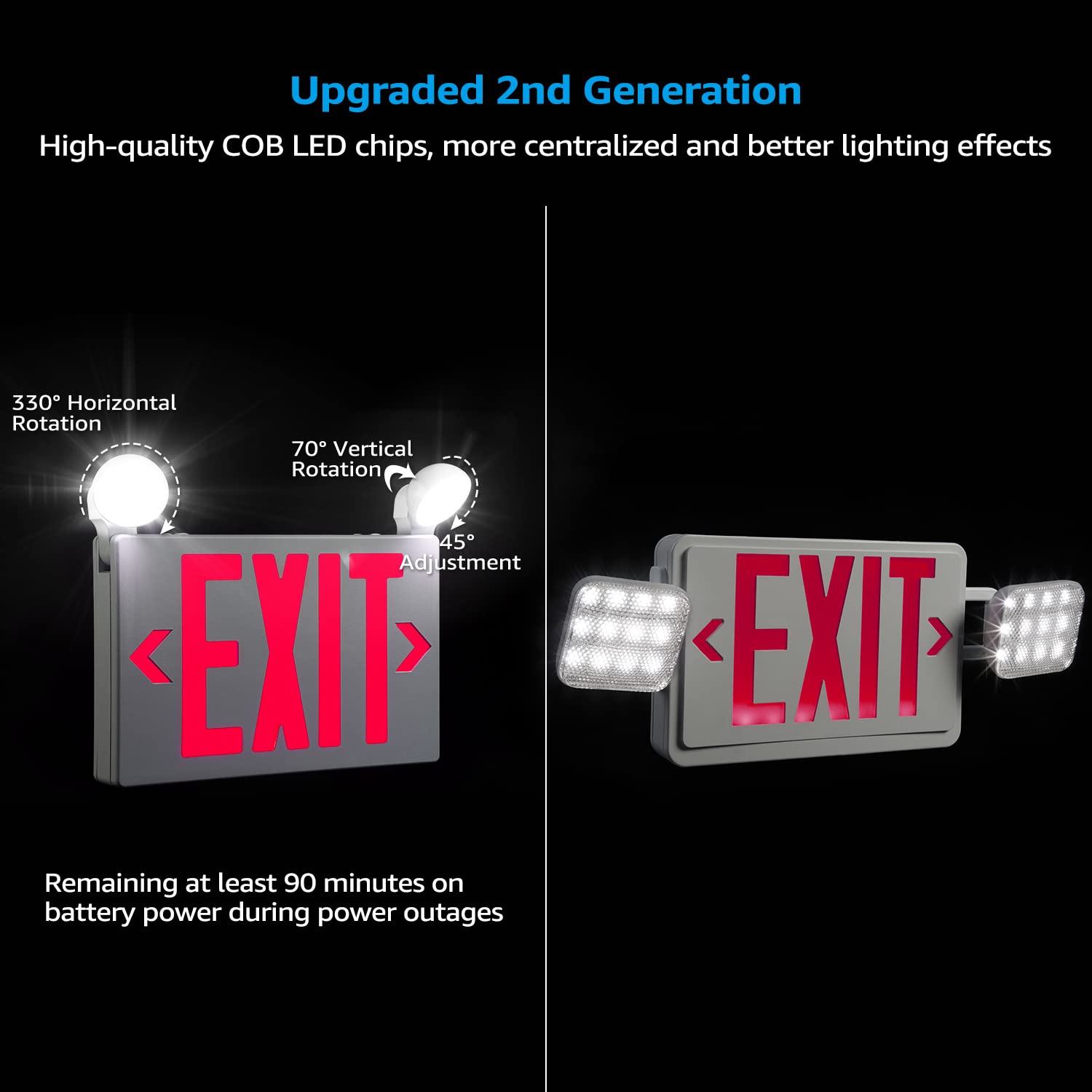TORCHSTAR Red LED Exit Sign with Emergency Lights Bundle TORCHSTAR Red LED Exit Sign with Emergency Lights, 2 Pack Exit Light, Red & 4 Pack Exit Light, Red