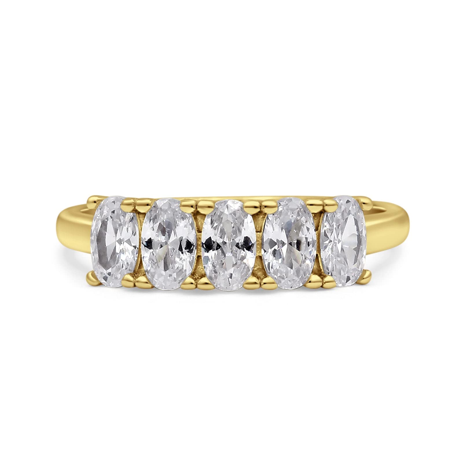 OMRANII 14K Yellow Gold Cubic Zirconia Size-6 Half Eternity Ring Wedding Engagement Band Oval 925 Sterling Silver