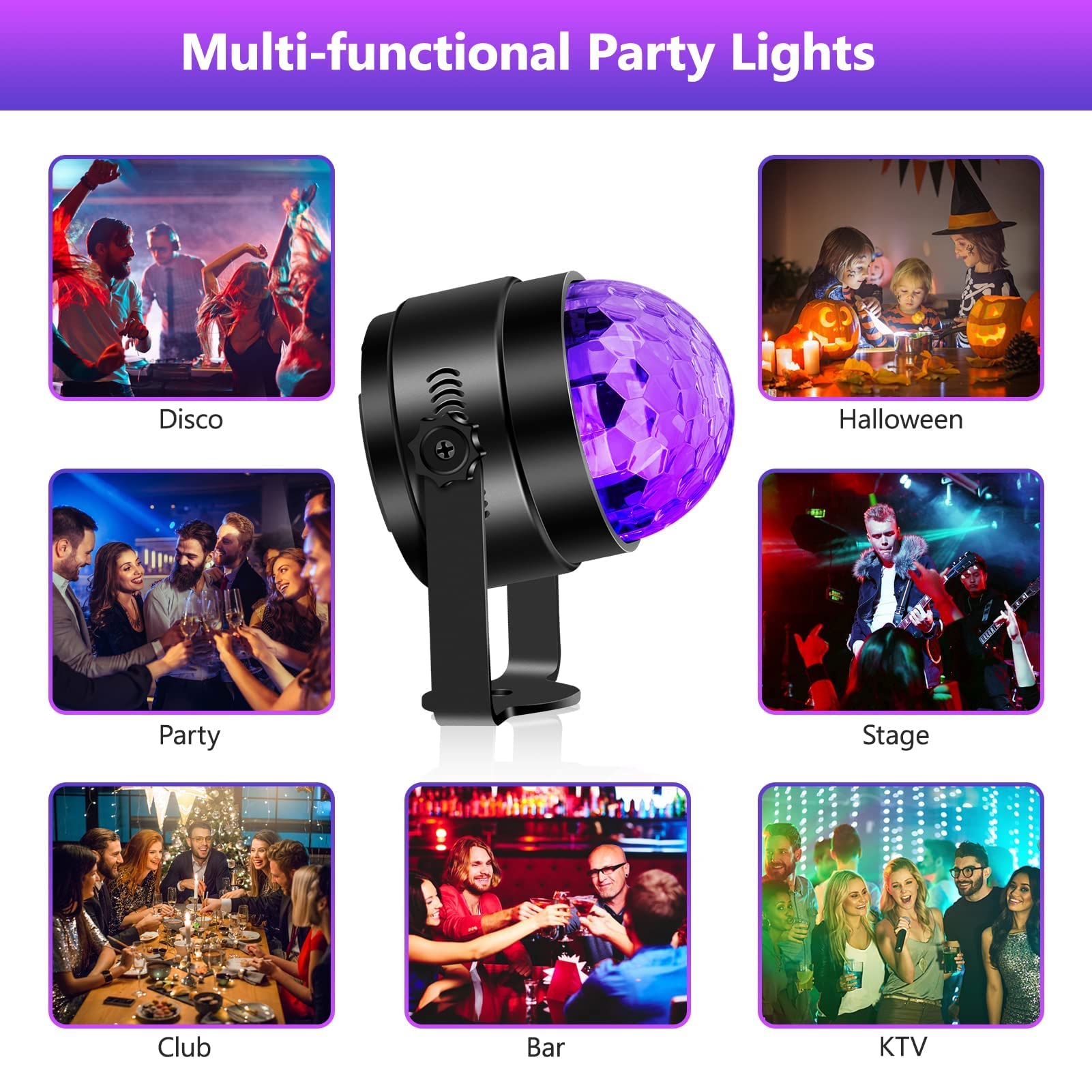 Litake Party Lights Disco Dance Ball Lights LED Club Lights, 7 Patterns Sound Activated with Remote Control Dj Ball Lights Stage Light for Halloween Xmas Party Dance Club Karaoke Home Wedding 2 Pack