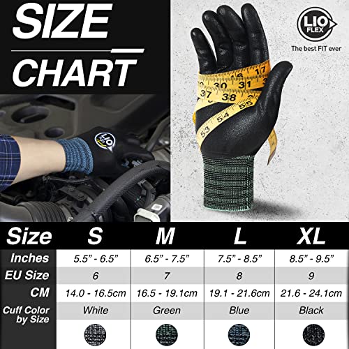 LIO FLEX Safety Work Gloves - 3 Pairs, Seamless Knit Work Gloves with Touch Screen Capability, Firm Grip, High Dexterity & Comfort Fit Work Gloves for Men & Women, Lightweight & Thin (Black, M)