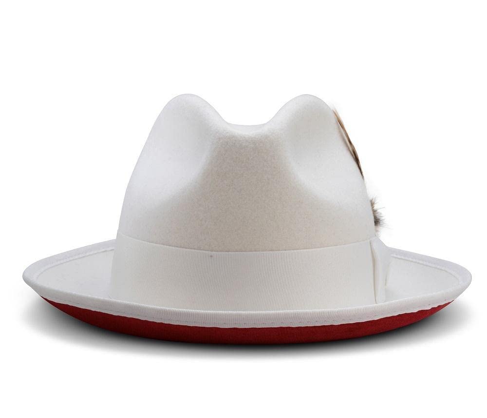 MONTIQUE White Matching Grosgrain Ribbon 2 3/8" Brim Red Bottom Wool Felt Dress Hat H-75