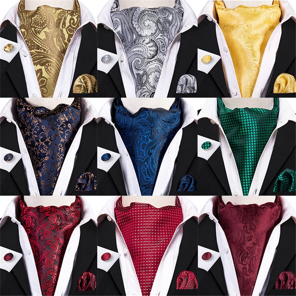 MJWDP Silk Men Cravat Tie Handky Cufflinks Set Rhinestone Brooch British Style Formal Gentlemen Wedding Party (Color : J, Size : One Size)
