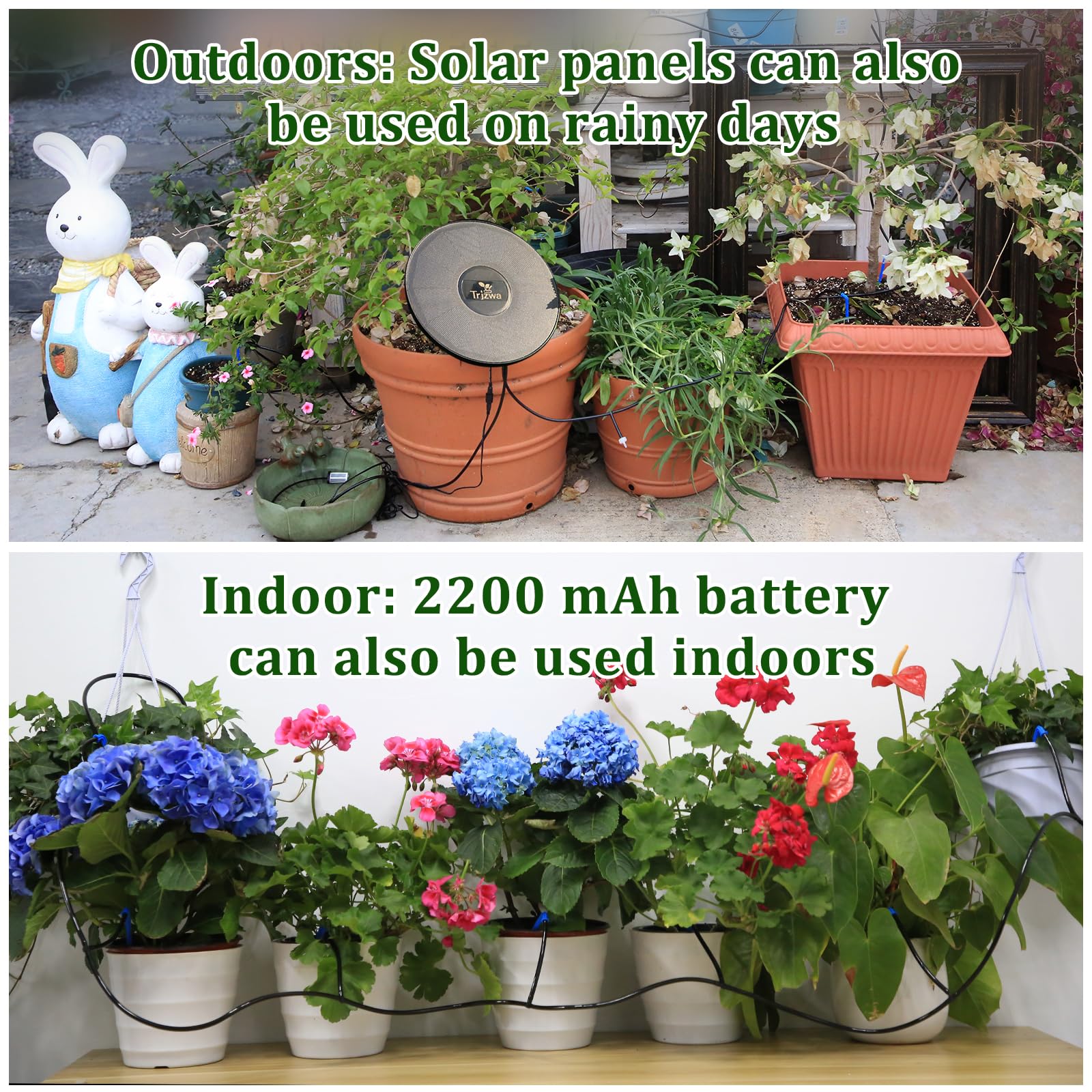 Solar Irrigation System TRJZWA Automatic Drip Irrigation Kit for Outdoor/Indoor Garden Watering System with Water Level Detection,Drip Irrigation System for 15 Potted Plant with 15m Water Hose