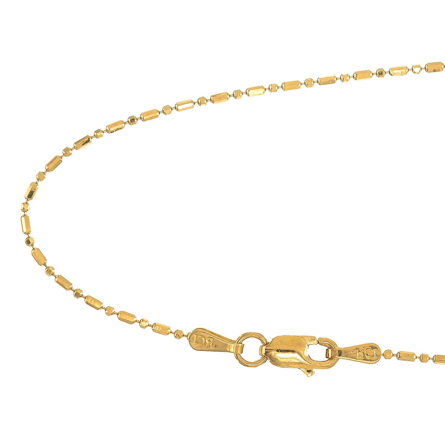 JewelStop 14k Solid Yellow Gold 1mm Diamond-cut Bar & Bead Ball Chain Lobster Claw Clasp-20 Inches, 2gr.