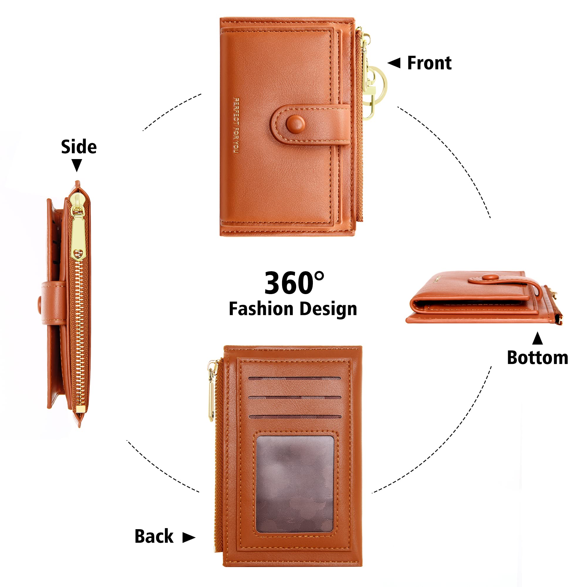 OIDERY Small Wallet For Women RFID Minimalist Credit Card Holder Wallet Slim Leather Keychain Wallet With Zipper Pocket ID Window