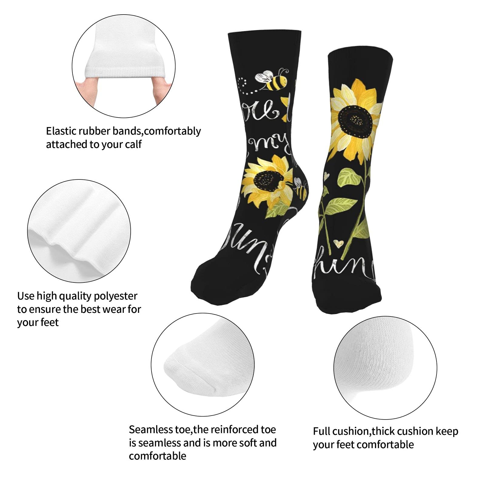 NDZHZEO Crew Socks For Women Men Sport Athletic Cushion Novelty With Moisture Wicking Sunflower Performance Socks