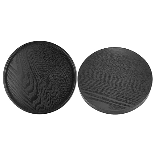 Watris Veiyi Round Shape Solid Wood Serving Tray, Wooden Tea Coffee Snack Tray, Food Meals Serving Plate with Raised Edges, Black Decorative Tray for Home Restaurant Office Teahouse(27cm)