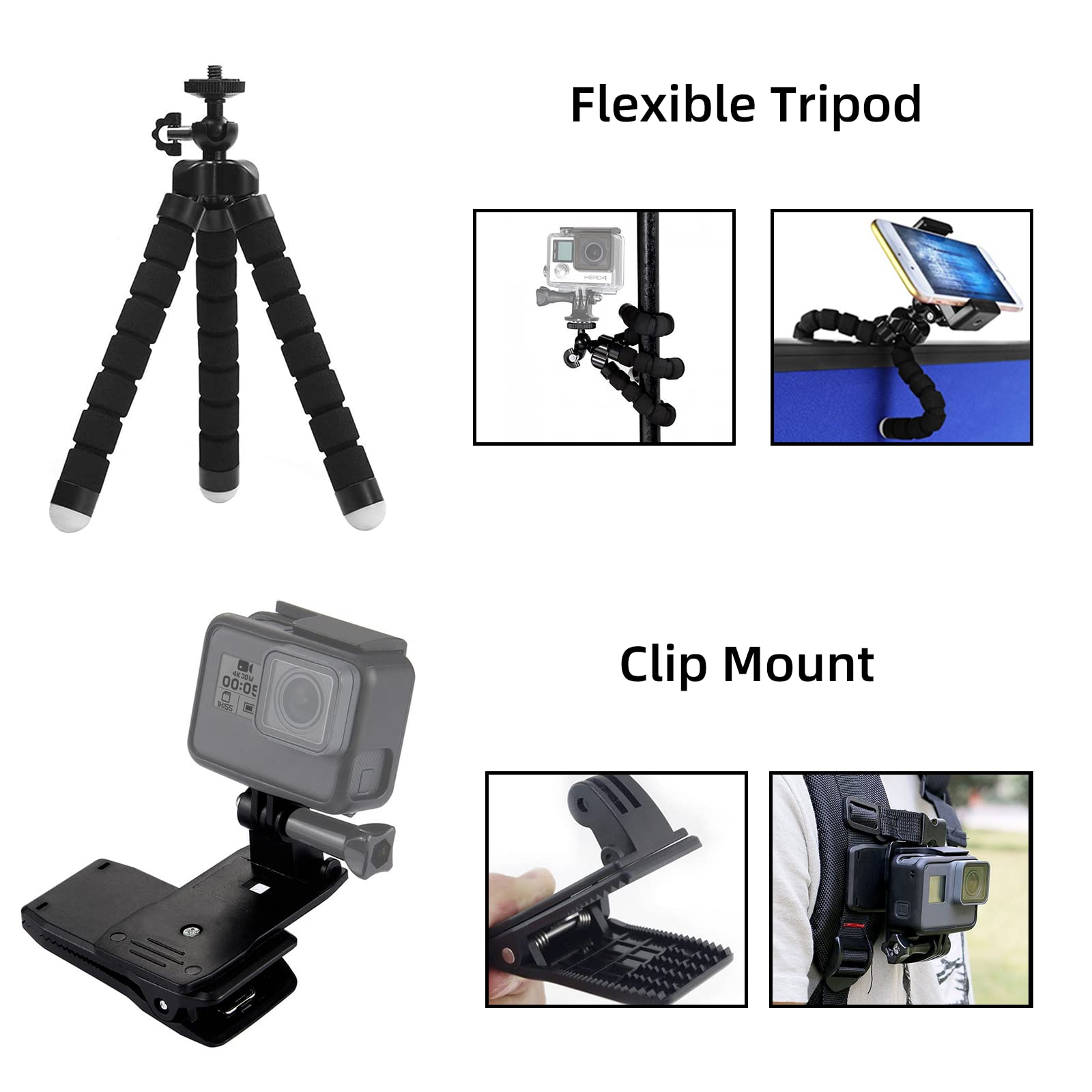 kitway Action Camera Accessories Kit Compatible with GoPro Max, HERO10/9/8/7/6/5/4/3+/3/2/1,EK7000/Wewdigi EV5000/DBpower N6/Crosstour, and More (32 in 1 Accessories)