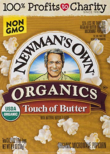 Newman's Own Organics Microwave Popcorn, Touch of Butter, 8.4oz (Pack of 12)