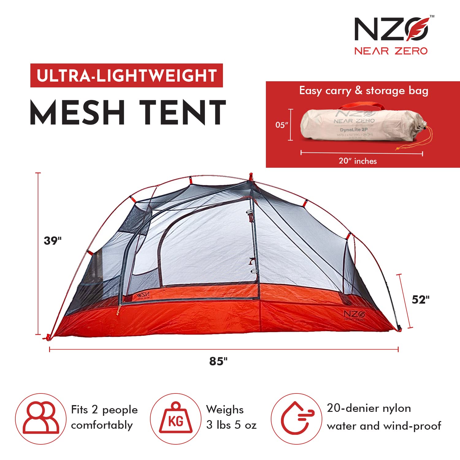 Near-Zero 2 Person Ultra-Lightweight Tent, 2P Footprint Ground Tarp, Ultralight Sleeping Pad, Ultra lightweight camping pillow