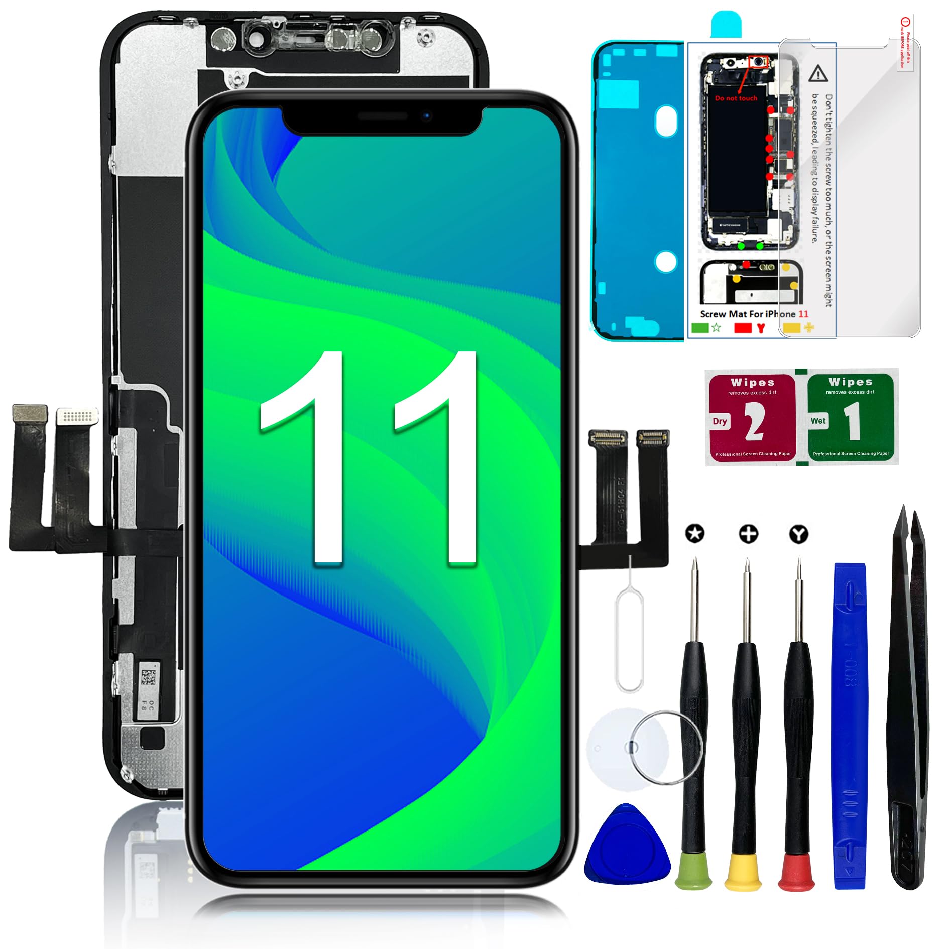 Reepanel for iPhone 11 Screen Replacement, FHD 3D Touch LCD Screen Display Digitizer Frame Full Assembly with Repair Kits for iPhone 11 A2111, A2223, A2221 + Screen Protector + Waterproof Adhesive
