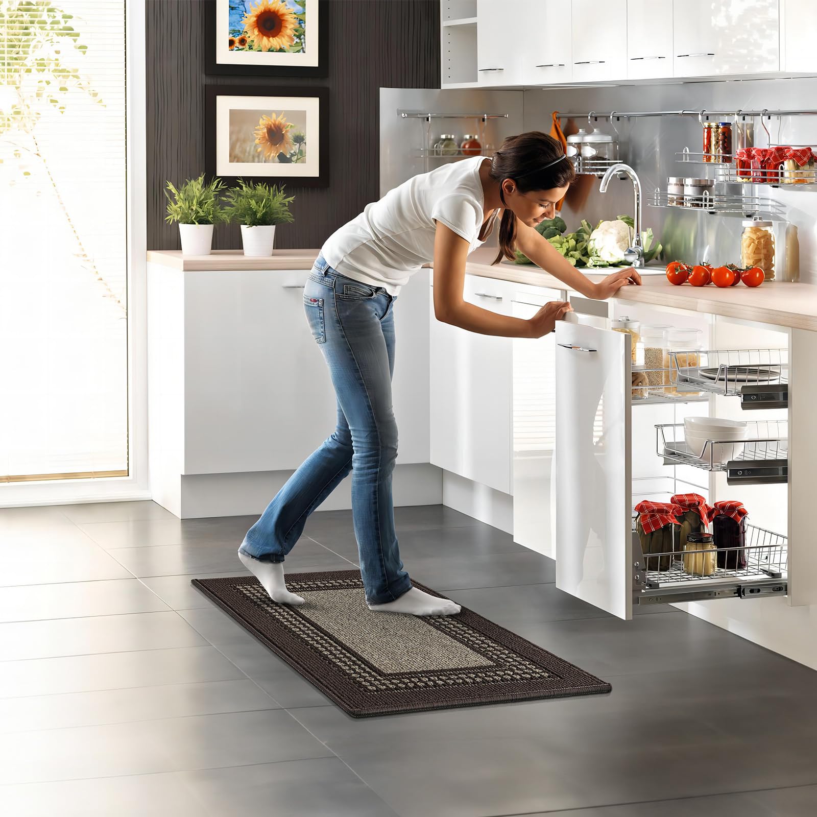 JEEDOVIA Kitchen Mat, Kitchen Mats for floor Absorbent Dirt-Resistant Floor Mats Non Slip, Kitchen Runner Rug for Sink, Laundry, Office, Door, Machine Washable, 19.5"x31", Brown