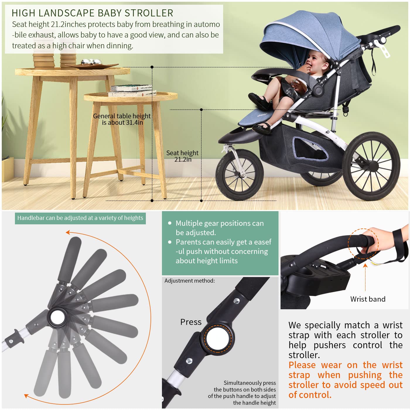 Jogging Stroller Fold City Travel Citi Jog Strollers Single Toddler Baby Pram Jogging Compact Urban Ultralight Joggers Beby Carriage Pushchair Stroller Travel System 3 wheels