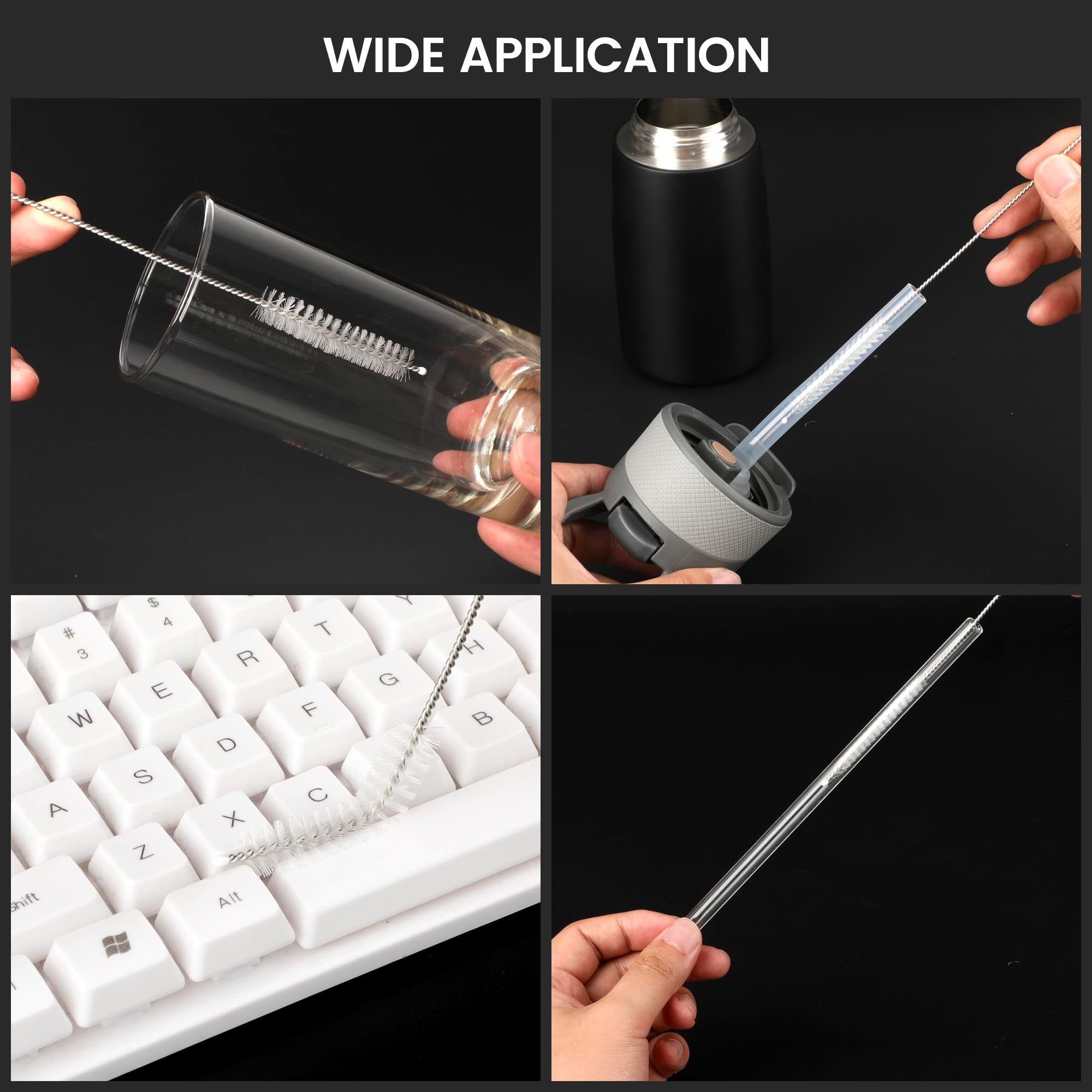 Straw Cleaner Brush Set, 10 Pieces 10 Inch Stainless Steel Handle Straw Brush Set, Extra Long Straw Brush for Tumbler, Sippy Cup, Water Bottle and Tubes (10inch)