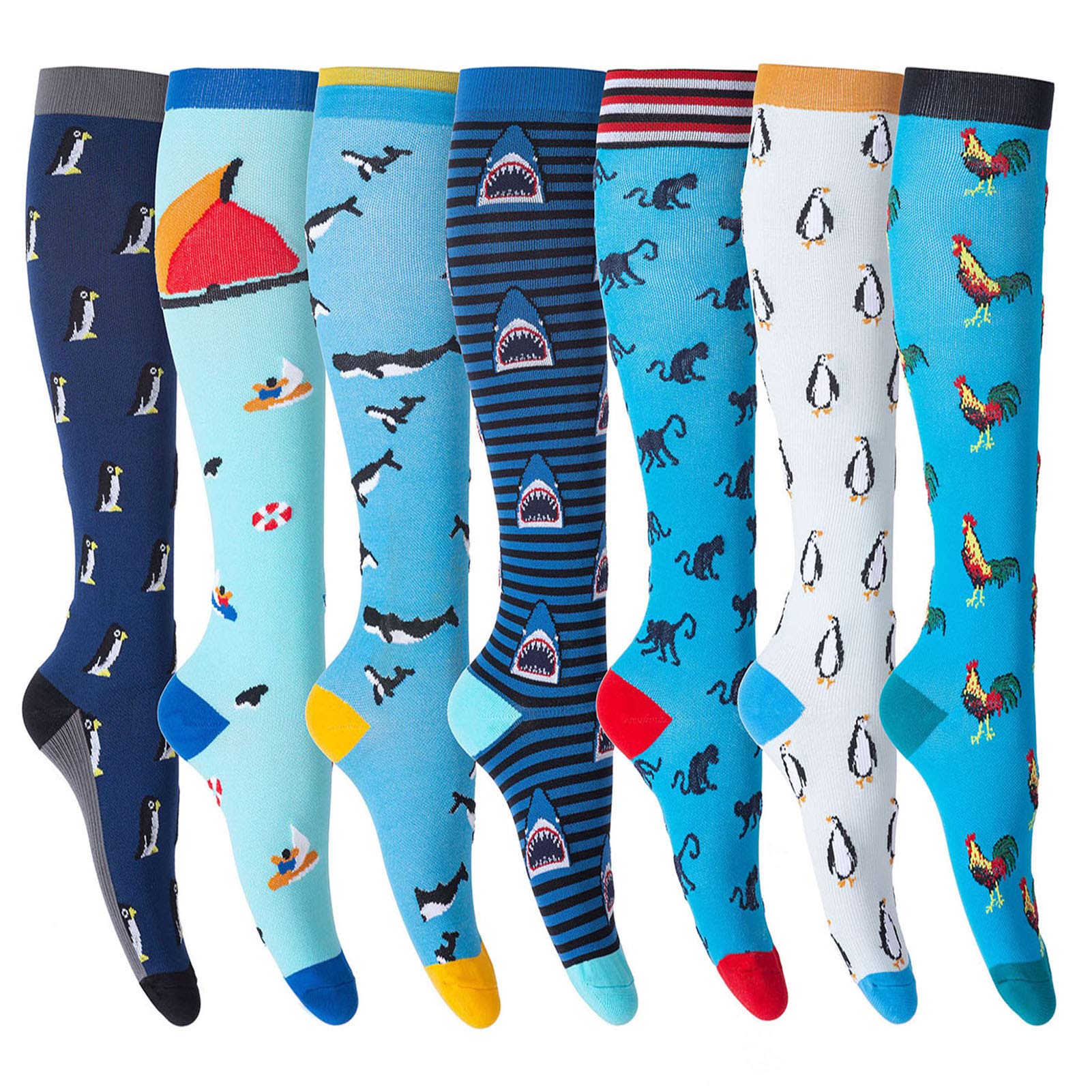 LEOSTEP Penguin Funny Sea Compression Socks for Women & Men, Support for Fishing, Sports, Travel, Athletic, Flight