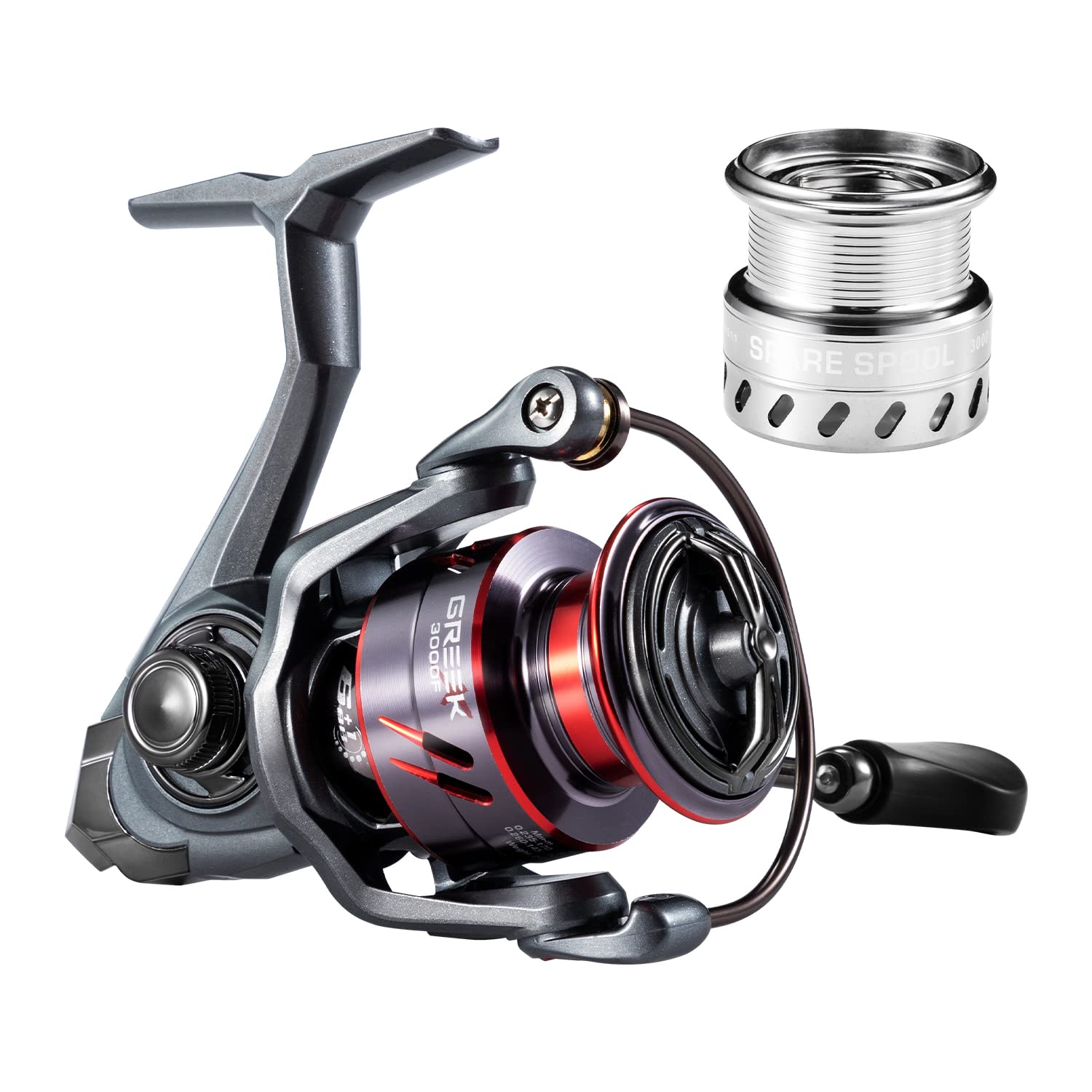 Mifine Greek Spinning Fishing Reels Saltwater Freshwater Ultralight Ultra Smooth Powerful Reel with Aluminum Extra Spool(Black Red,Size 2000)