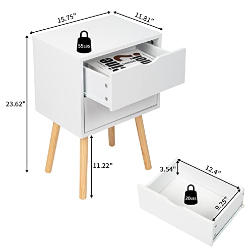 UDeuxff Nightstands,Bedside Table with 2 Drawers &Wood Legs,Wood Accent Table,Side Table End Table for Bedroom,Living Room,Dorm,Easy Assembly (1 Pack)