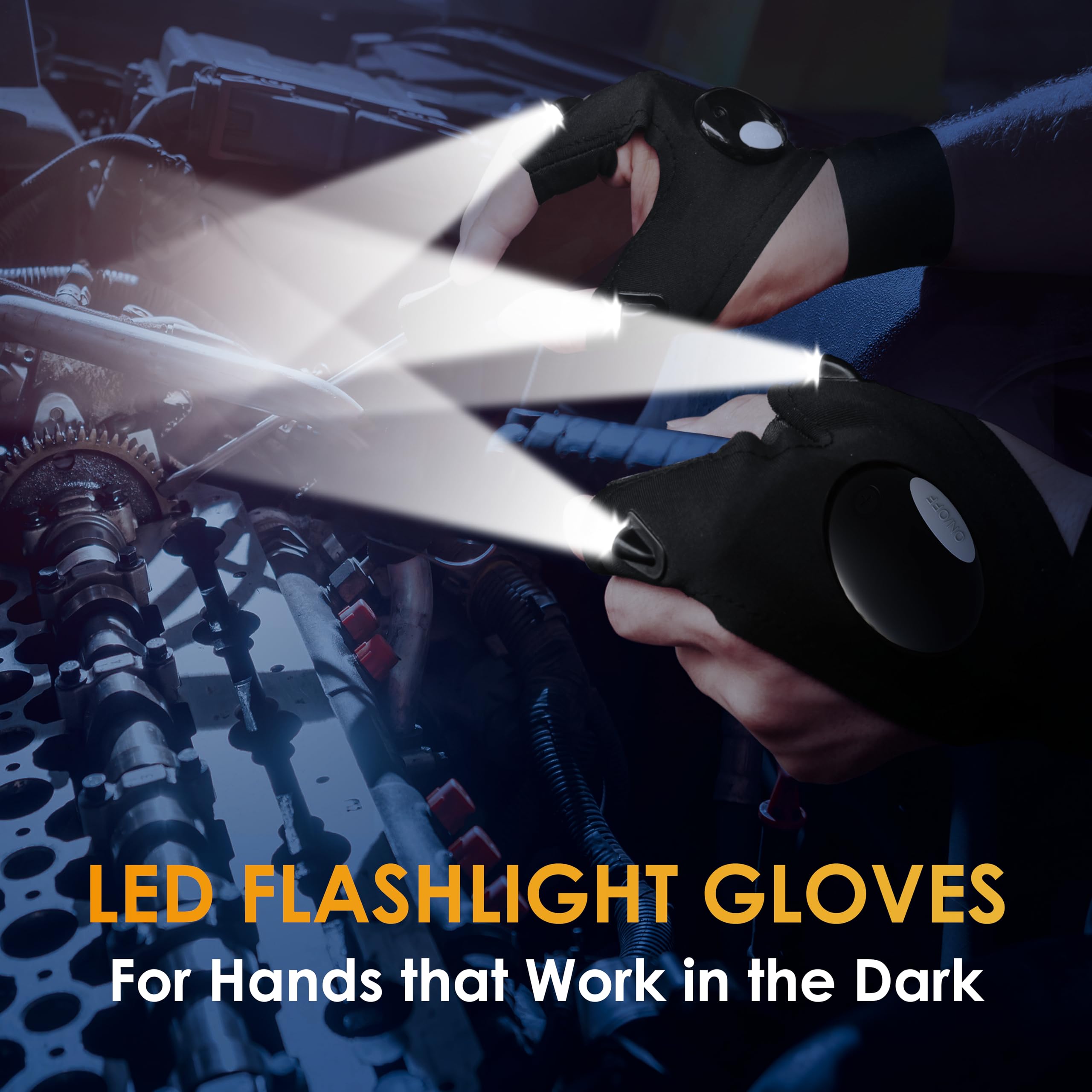 LED Flashlight Gloves - Gifts for Men, Unique Stocking Stuffers, Cool Camping Fishing Accessories and Gadgets