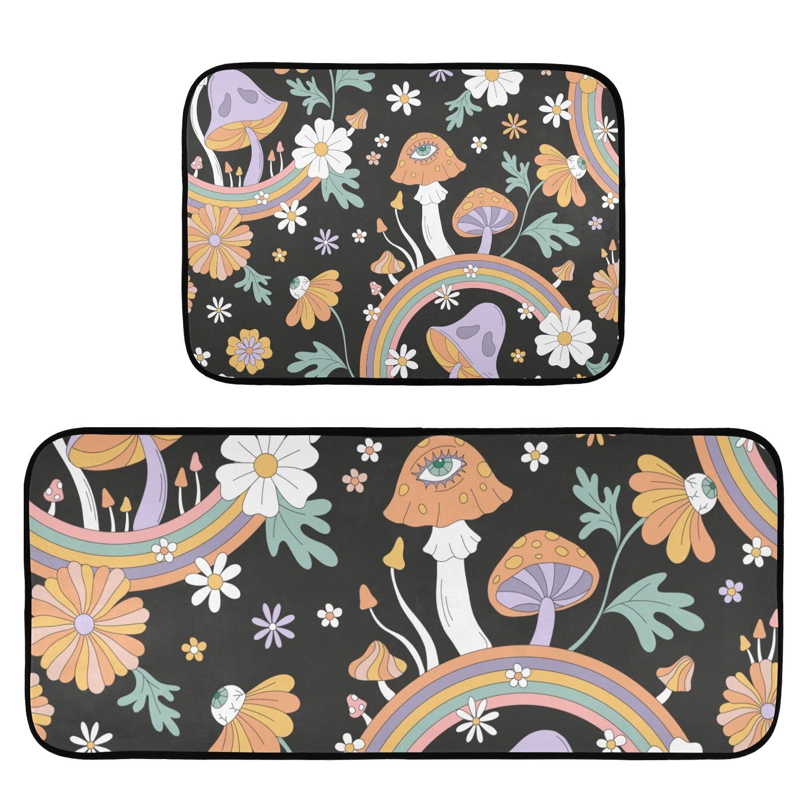 NFMILI (Mystical Mushroom) Kitchen Mat 2 PCS Cushioned Anti-Fatigue Kitchen Rug, Waterproof Non-Slip Floor Mats Thick Ergonomic Comfort Standing Mat for Kitchen Sink Laundry Room Bedroom Living Room
