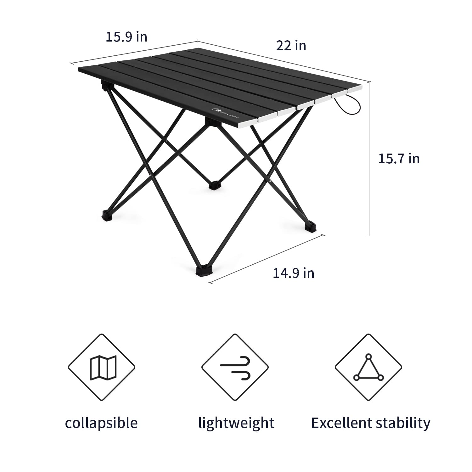 MOON LENCE Folding Outdoor Aluminum Camping Table Portable Ultralight Compact Backpacking Travel Table for Beach, Picnics, Hikin (Black, Small)