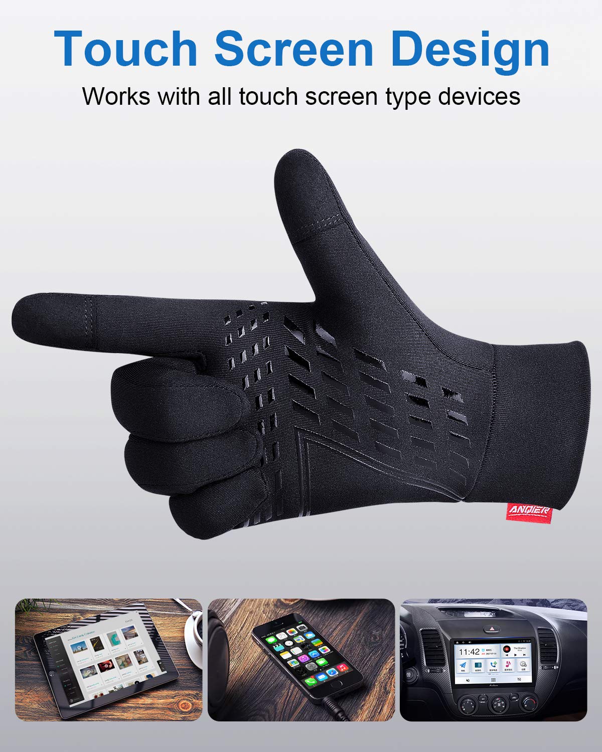 Lanyi Running Gloves Lightweight Cycling Sports Work Black Gloves Men Women Windproof Anti-Slip Touchscreen Compression Liner Gloves (S)