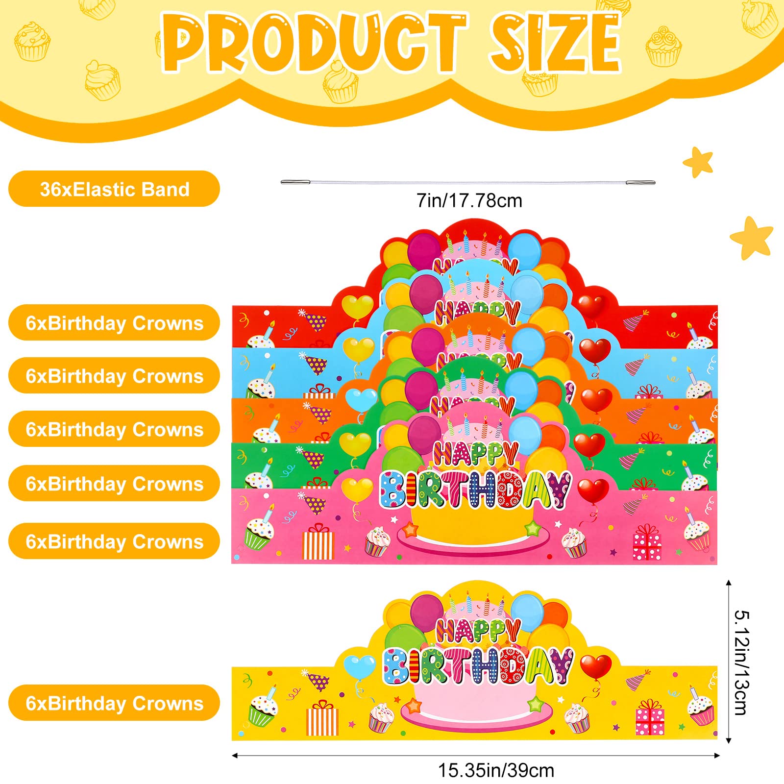 Yunsailing 36 Pcs Colorful Party Crowns - Classroom Gifts and Birthday Hats for Kids