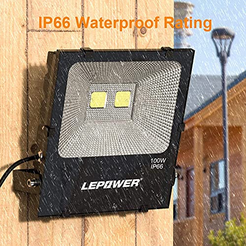 LEPOWER LED Flood Light Outdoor, Super Bright Work Light Plug in, Halogen Bulb Equivalent, 6000K, IP66 Waterproof, Outdoor LED Lights Fixture for Backyard, Garden, Garage, Playground