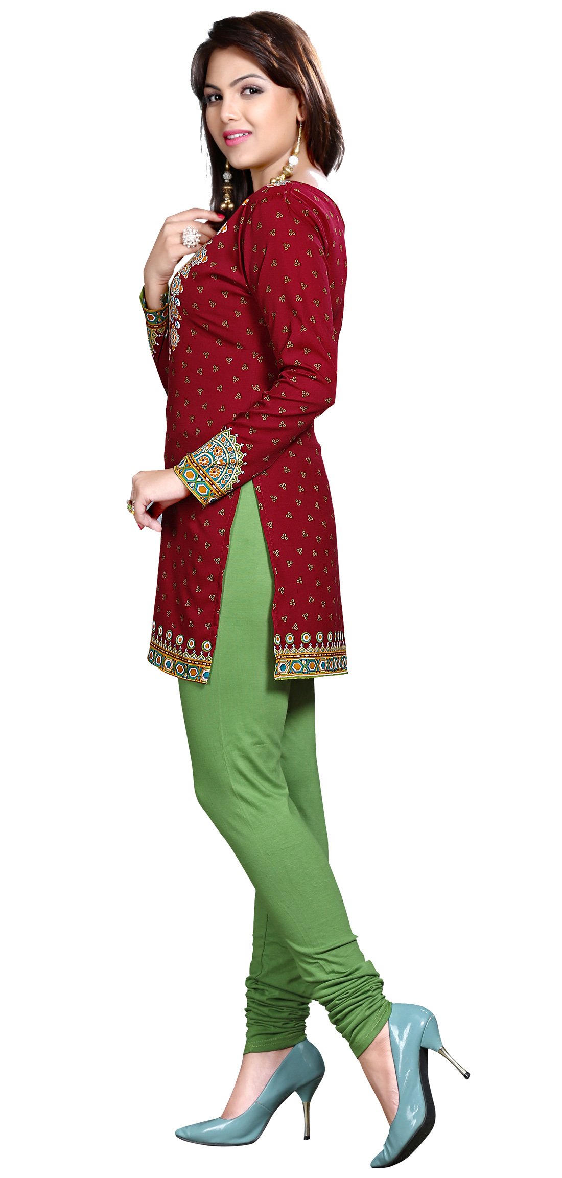 Indian Short Tunics Kurti Top Blouse Women's India Apparel (Maroon, 3XL)