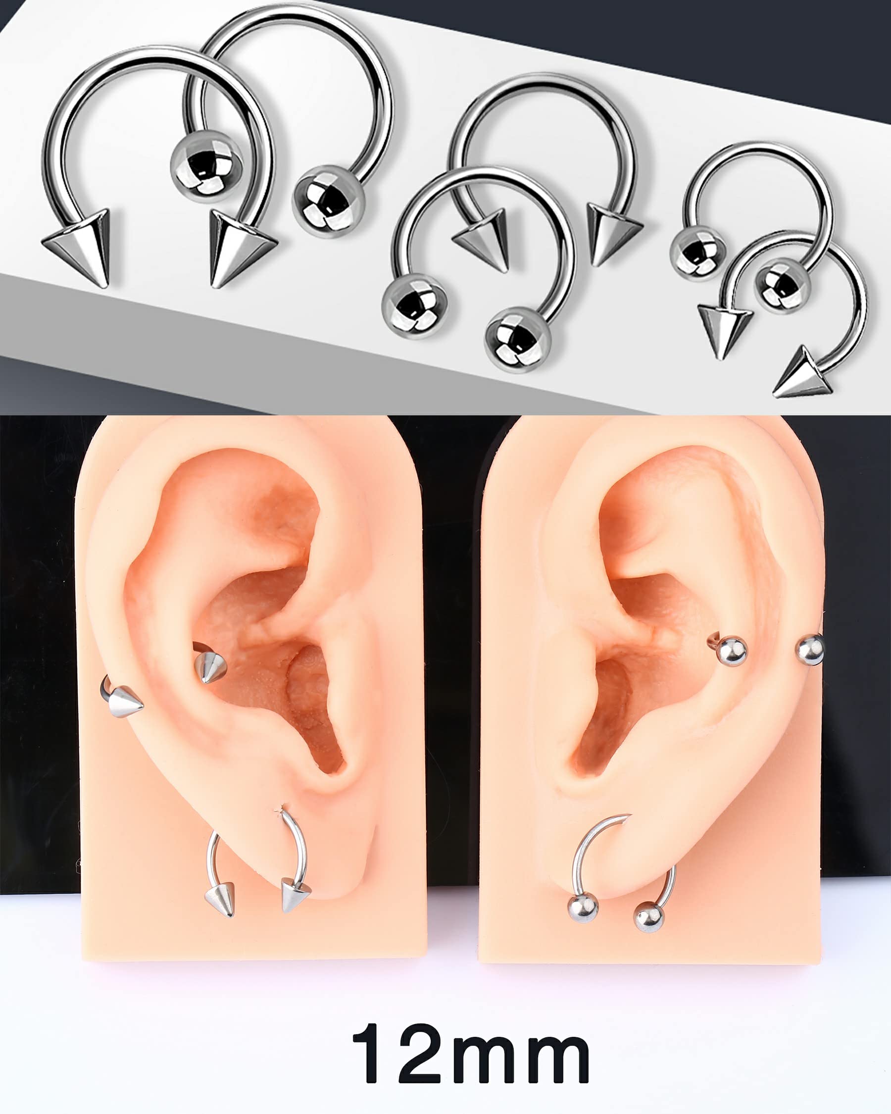 OUFER 16G Septum Rings, G23 Solid Titanium Septum Jewelry, 2PCS Basic Barbell Cartilage Earrings, Helix Daith Conch Piercing Jewelry For Women And Men-12MM