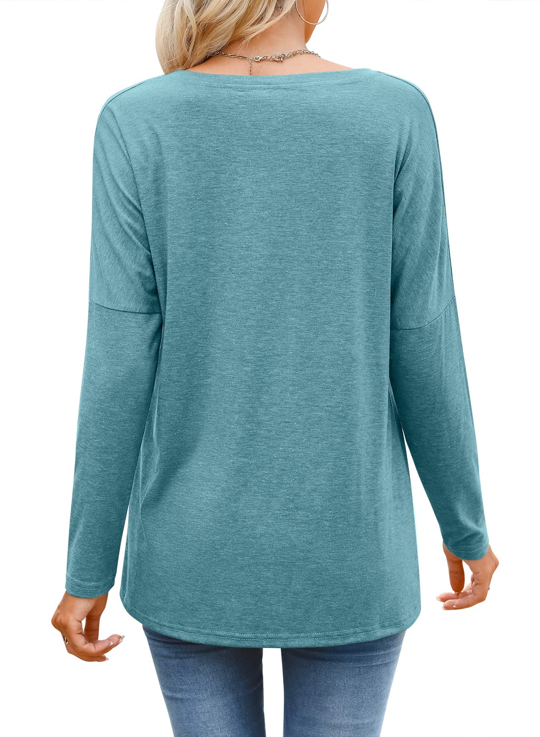 MIHOLL Women's Plain T Shirts Scoop Neck Long Sleeve Pocket Blouse Tops