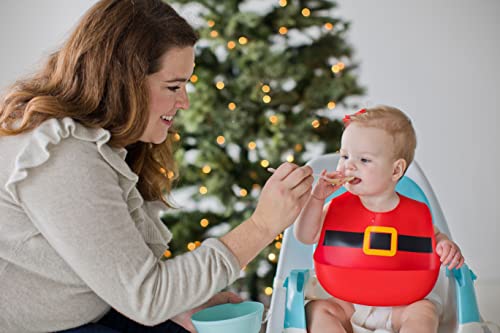 Little Holly Dear Santa Silicone Bib Set, Christmas Silicone Bibs with Food Catcher, Soft Adjustable Fit Toddler Bibs, Dishwasher Safe Baby Bibs, Feeding Accessory for New & Expecting Parents
