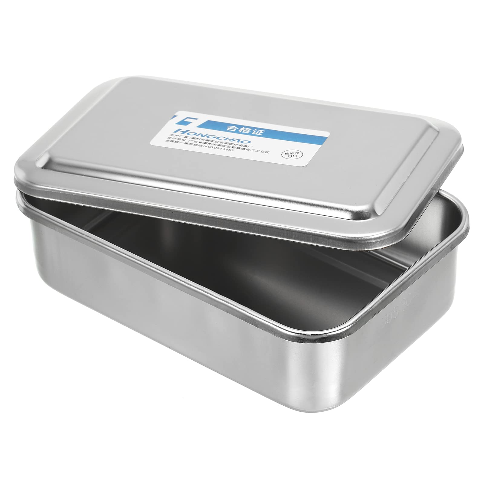 PATIKIL 304 Stainless Steel Tray with Lid, 21x12cm Rectangular Lab Instrument Organizer Tool