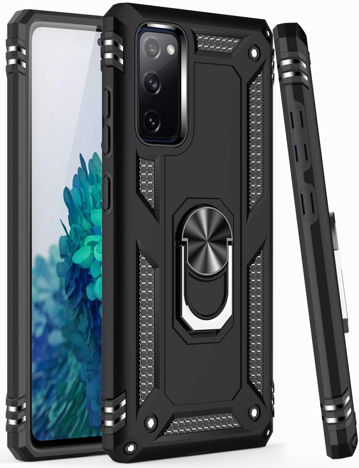 LUMARKE for Galaxy S20 FE Case with Screen Protector,Pass 16ft. Drop Tested Military Grade Cover with Magnetic Ring Kickstand,Protective Phone Case for Samsung Galaxy S20 FE Black