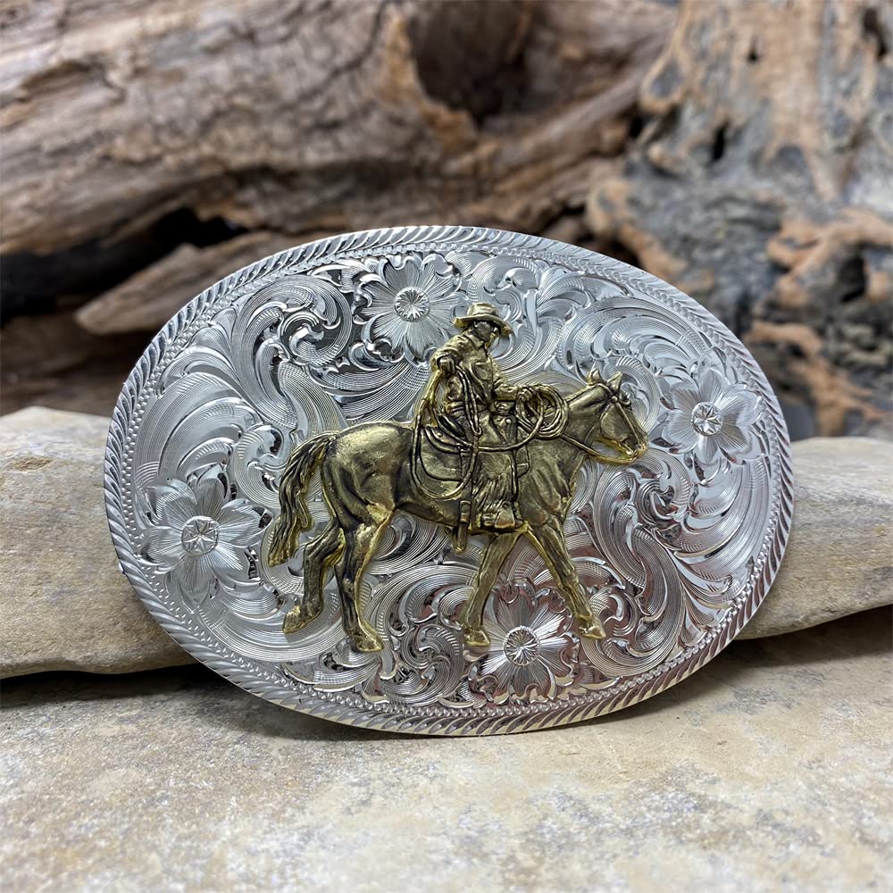 Montana Silversmiths Classic Oval Filigree Belt Buckle (RIDIN' FOR THE BRAND)