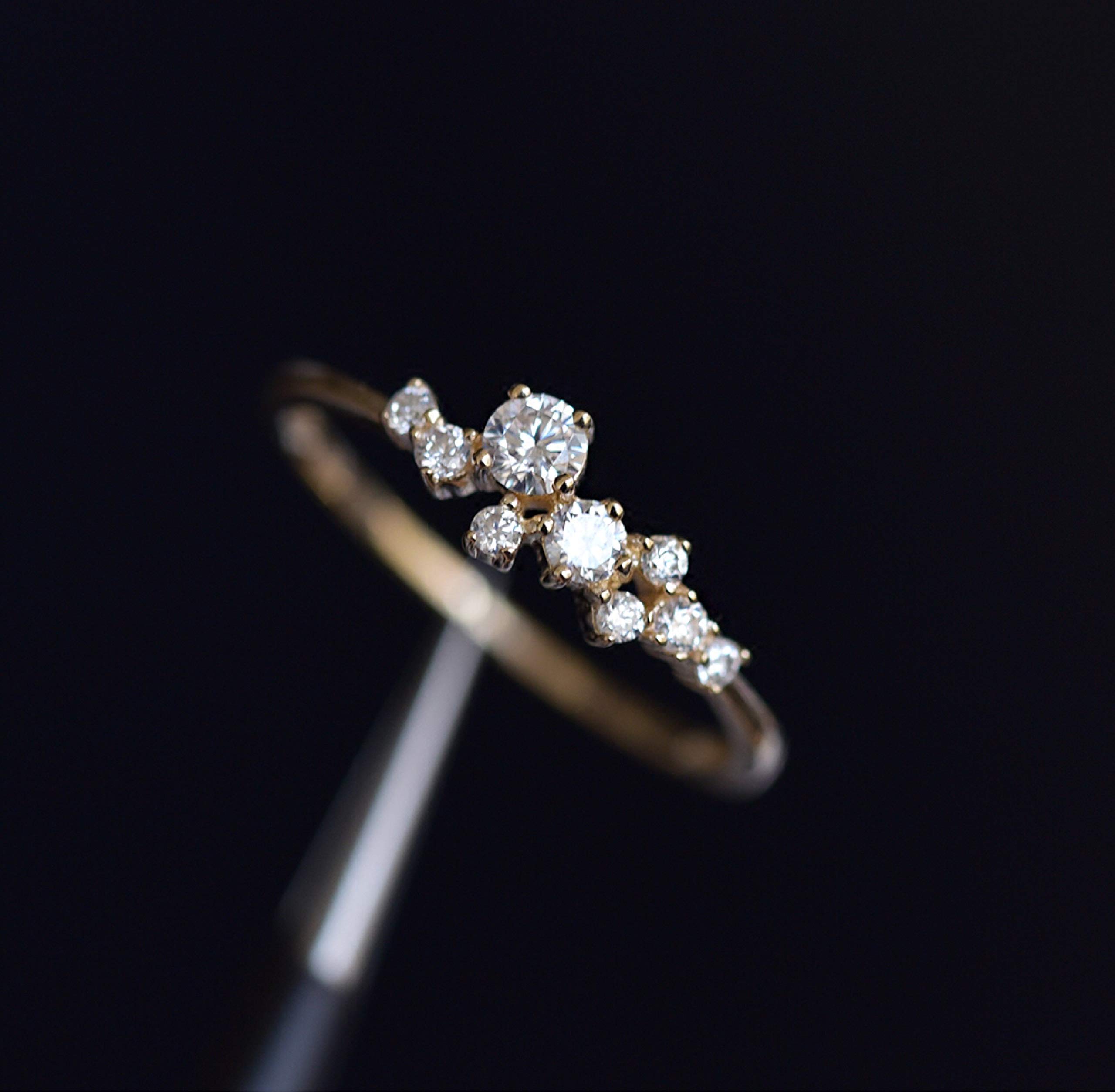 Indigo Blonde Diamond Cluster Ring for Women in Sterling Silver Dainty Stackable Ring 14K Gold Vermeil (Gold, 6)
